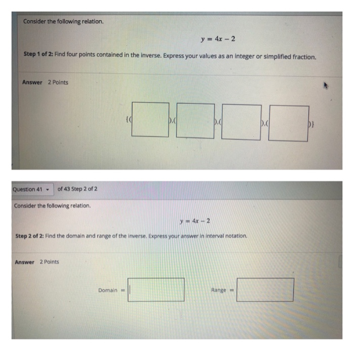 Solved Consider The Following Relation Y 4x 2 Step 1 Of Chegg