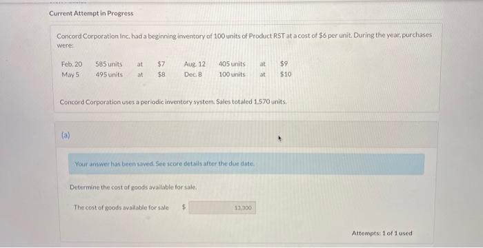 Solved Current Attempt in Progress Concord Corporation Inc. | Chegg.com