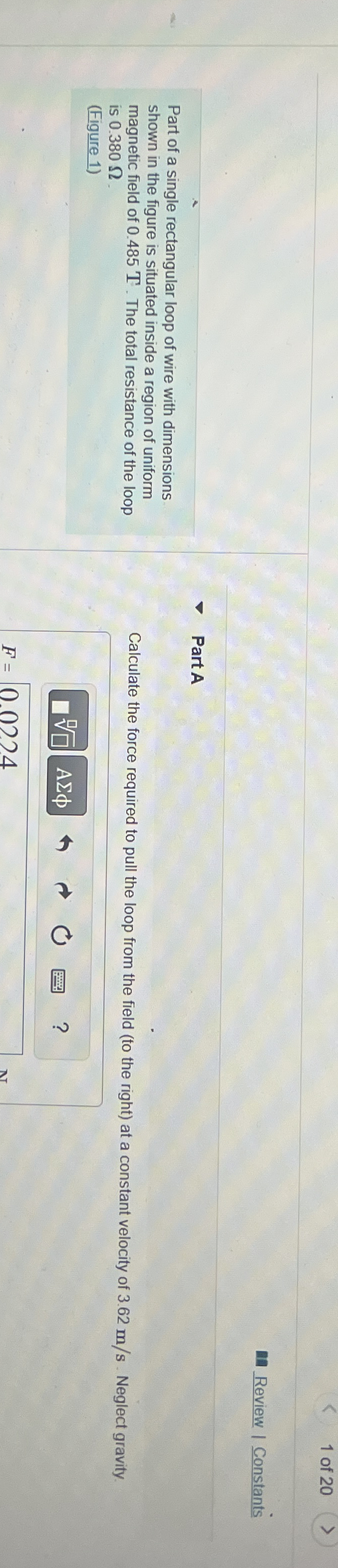 Solved 1 ﻿of 20ReviewConstantsPart APart of a single | Chegg.com