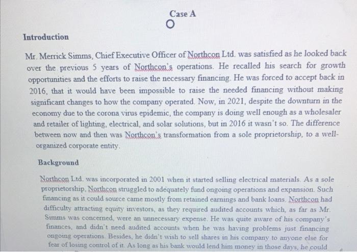 Case A Introduction Mr. Merrick Simms, Chief | Chegg.com