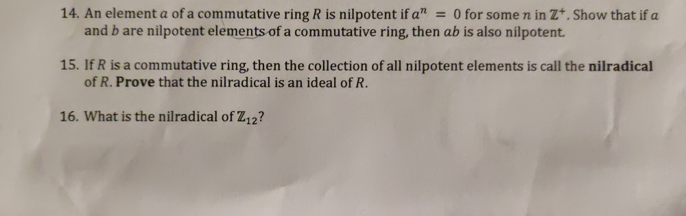 Solved 14. An element a of a commutative ring R is nilpotent | Chegg.com