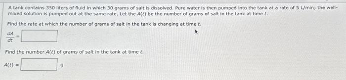 Solved A tank contains 350 liters of fluid in which 30 grams | Chegg.com