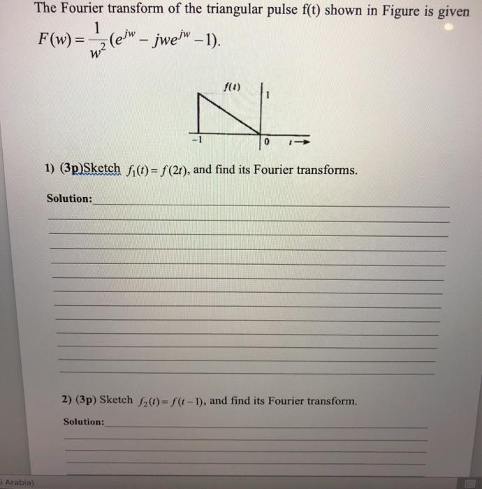 Solved The Fourier transform of the triangular pulse f(t) | Chegg.com