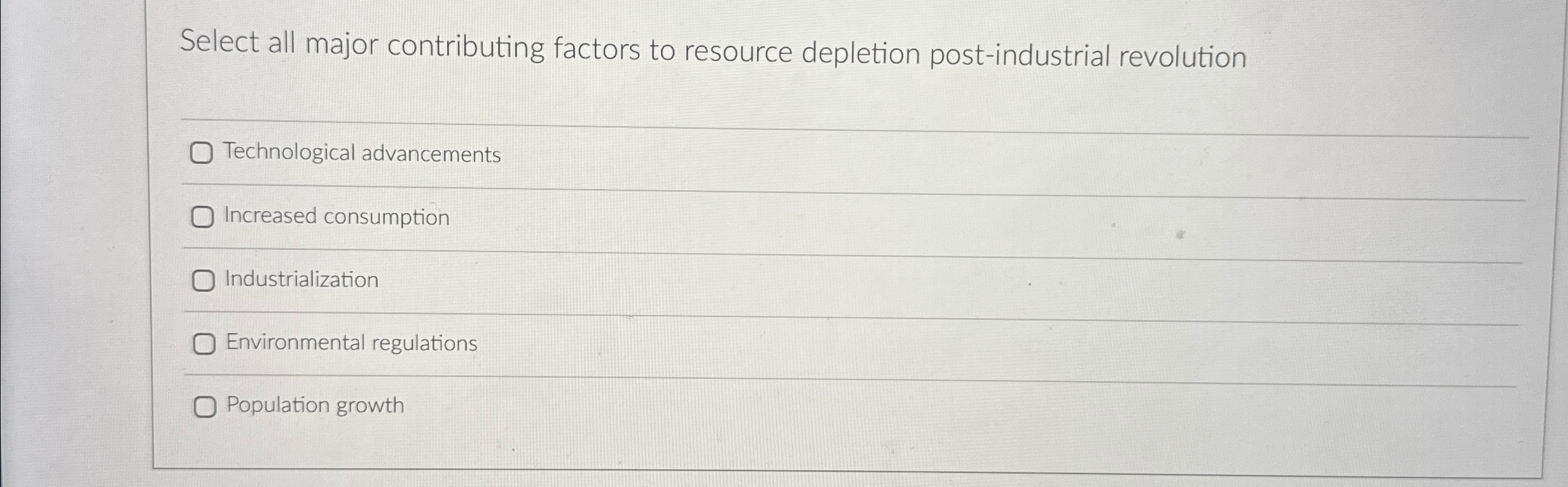 Solved Select all major contributing factors to resource | Chegg.com