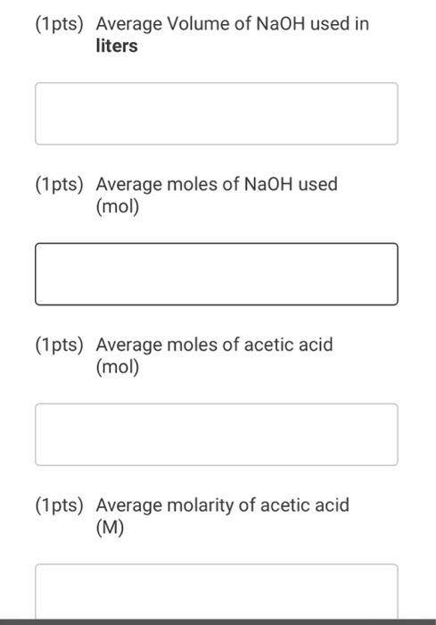 Table 1. Titration data(1pts) Average Volume of NaOH | Chegg.com