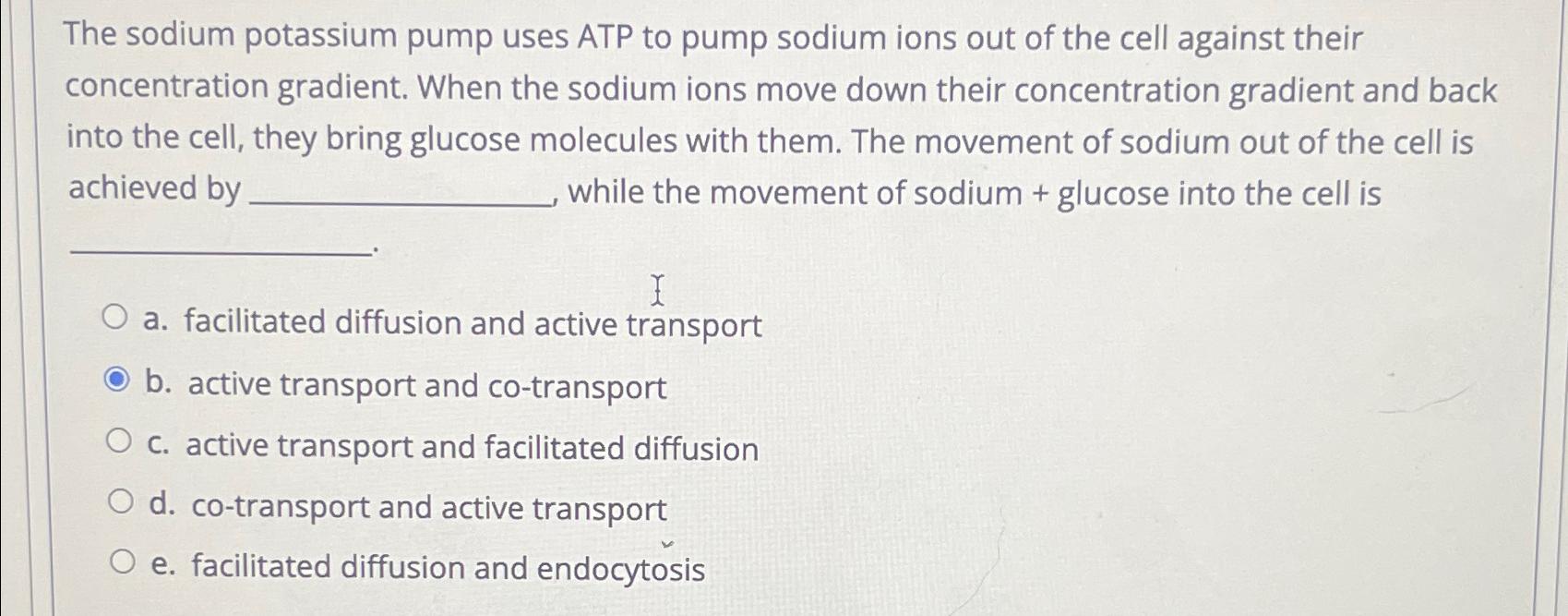 Solved The sodium potassium pump uses ATP to pump sodium | Chegg.com