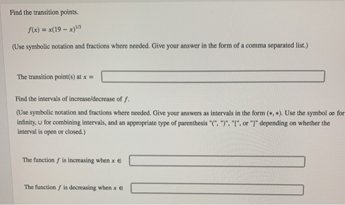 Solved Find the transition points. f(x) = x(19 - x)/3 (Use | Chegg.com