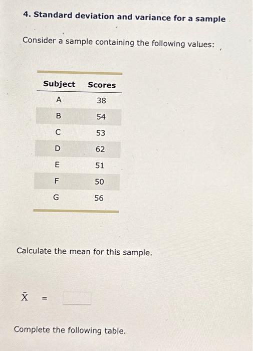 Solved 4. Standard deviation and variance for a sample | Chegg.com