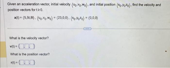 Solved Given an acceleration vector, initial velocity | Chegg.com