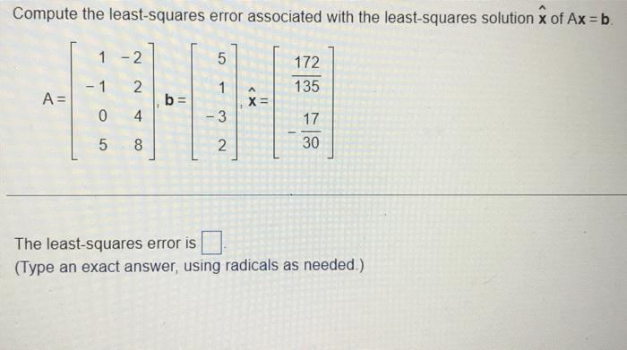 Solved Compute the least-squares error associated with the | Chegg.com