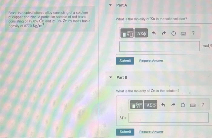 Solved Brass is a substitutional alloy consisting of a | Chegg.com