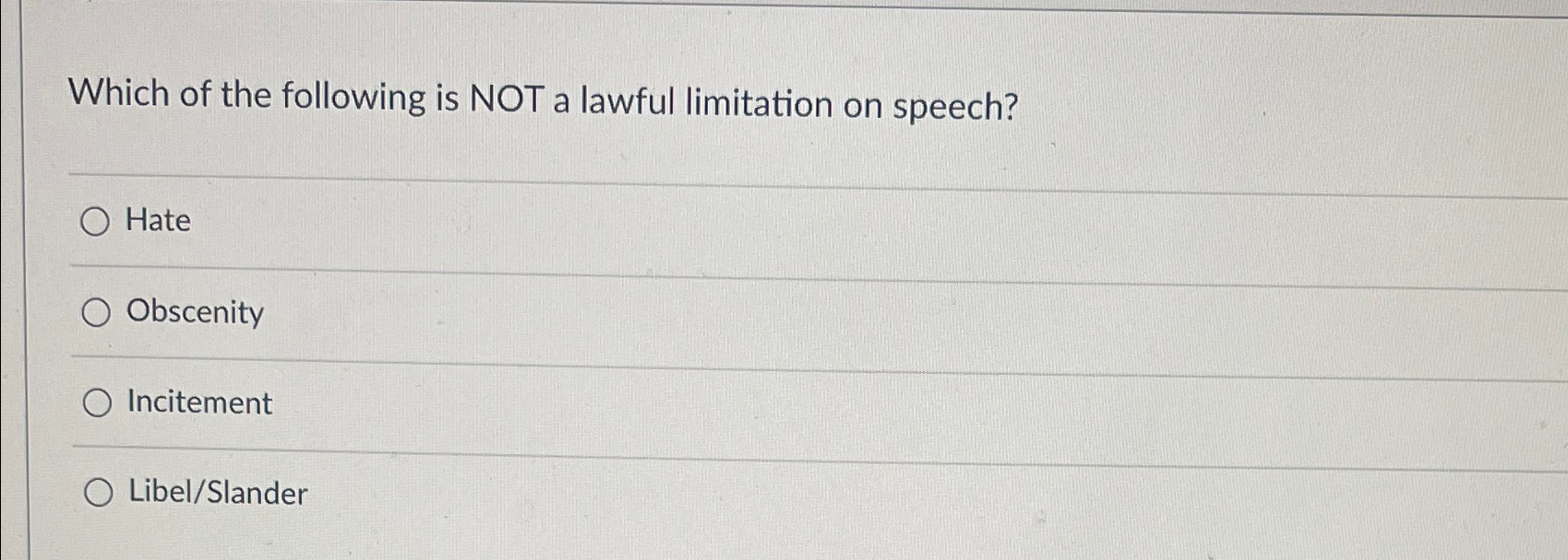 Solved Which of the following is NOT a lawful limitation on | Chegg.com