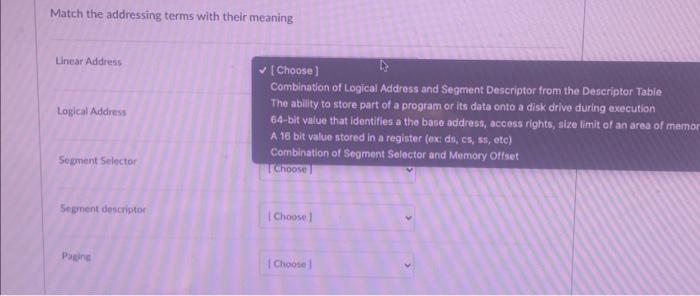 Solved Match the addressing terms with their meaning Lincar | Chegg.com