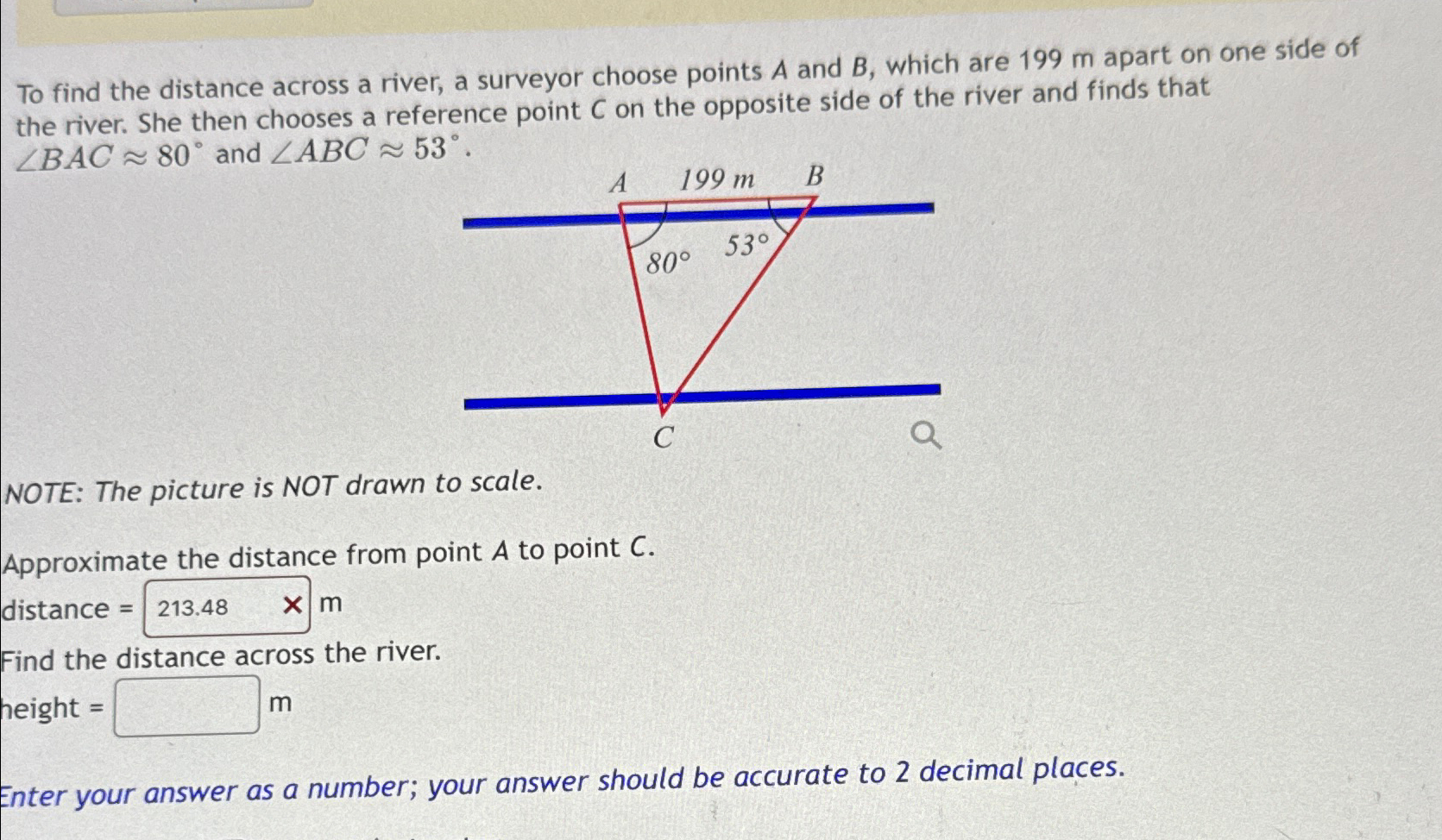 Solved To find the distance across a river, a surveyor | Chegg.com