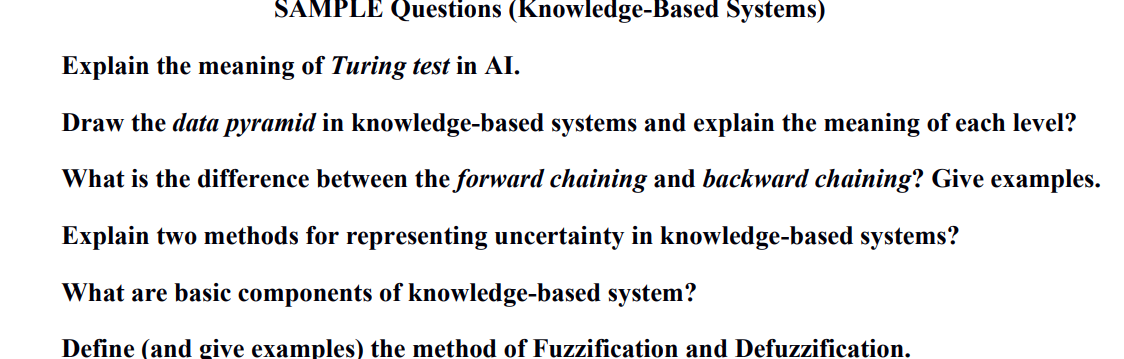 Solved SAMPLE Questions (Knowledge-Based Systems)Explain the | Chegg.com