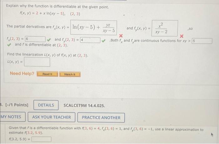 Solved Explain why the function is differentiable at the | Chegg.com