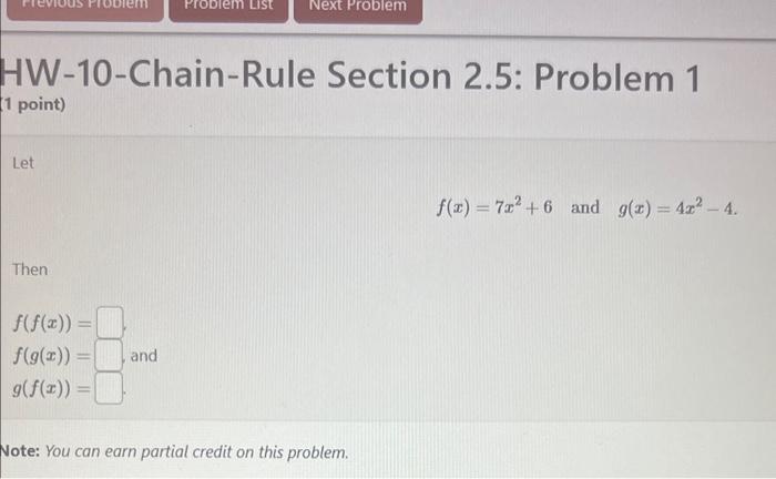 Solved HW-10-Chain-Rule Section 2.5: Problem 1 (1 point) Let | Chegg.com