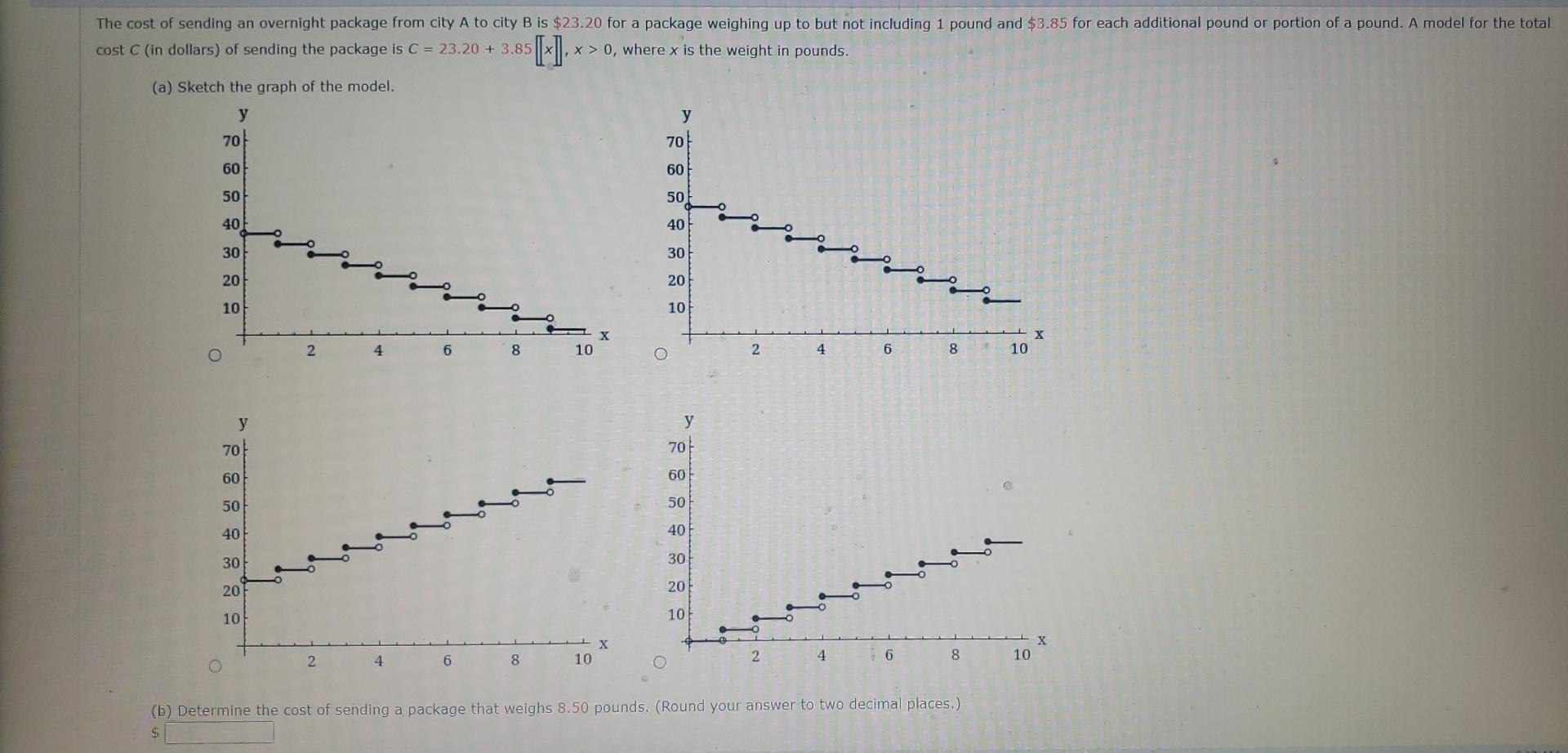 Solved The cost of sending an overnight package from city A | Chegg.com