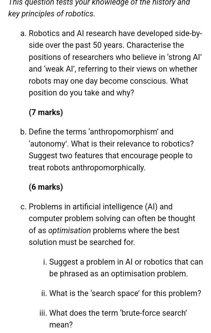 Solved rey principles of robotics. a. Robotics and Al | Chegg.com