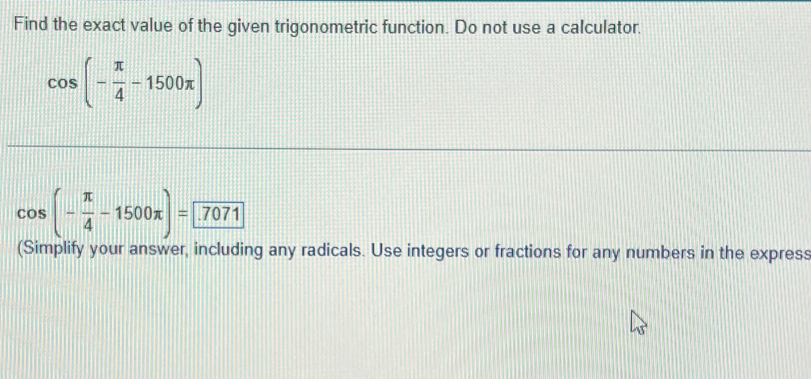 Solved Find the exact value of the given trigonometric | Chegg.com