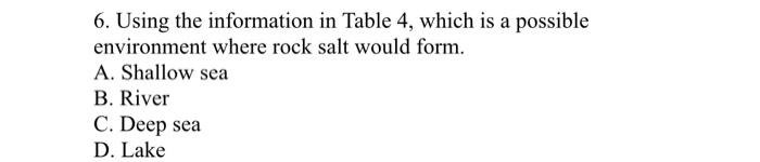 Solved Table 4. Depositional Environments and Corresponding | Chegg.com