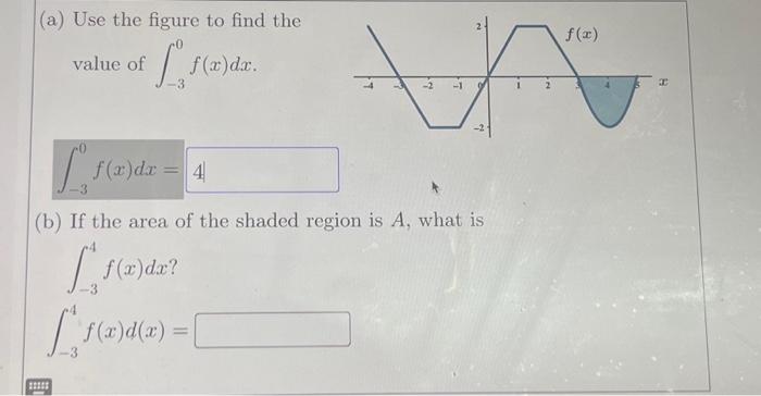 Solved (a) Use the figure to find the value of ∫−30f(x)dx. | Chegg.com