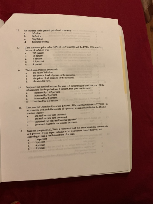 Solved 12. An increase in the general price level is termed | Chegg.com