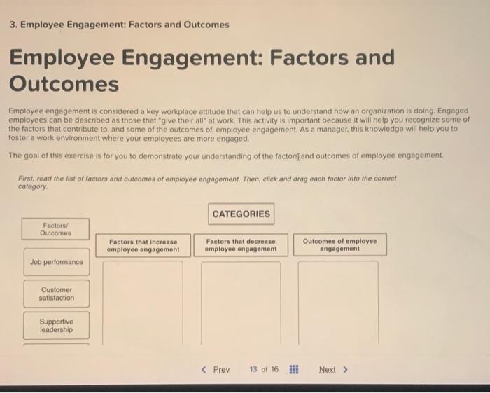 Solved 3. Employee Engagement: Factors and Outcomes Employee | Chegg.com