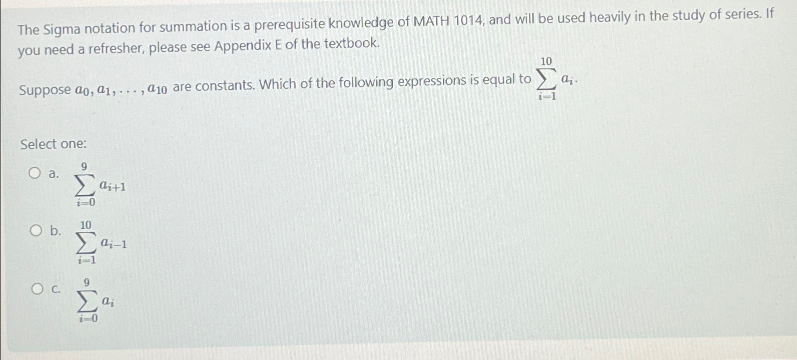 Solved The Sigma notation for summation is a prerequisite | Chegg.com