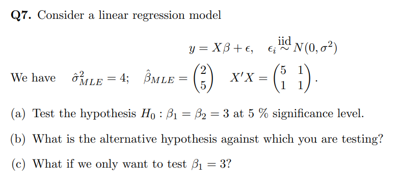 Solved Q7. ﻿Consider a linear regression | Chegg.com