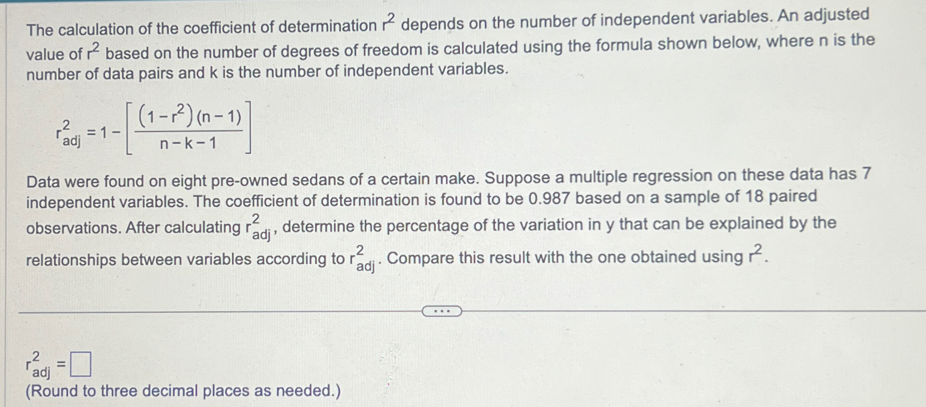 Solved The calculation of the coefficient of determination | Chegg.com