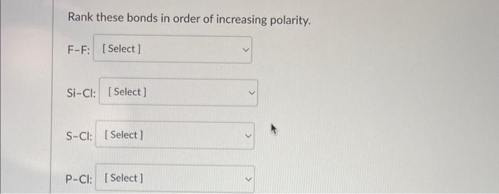 Solved Rank these bonds in order of increasing polarity. | Chegg.com
