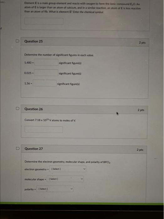 Solved Element Eis a main group eiement and reacts with | Chegg.com