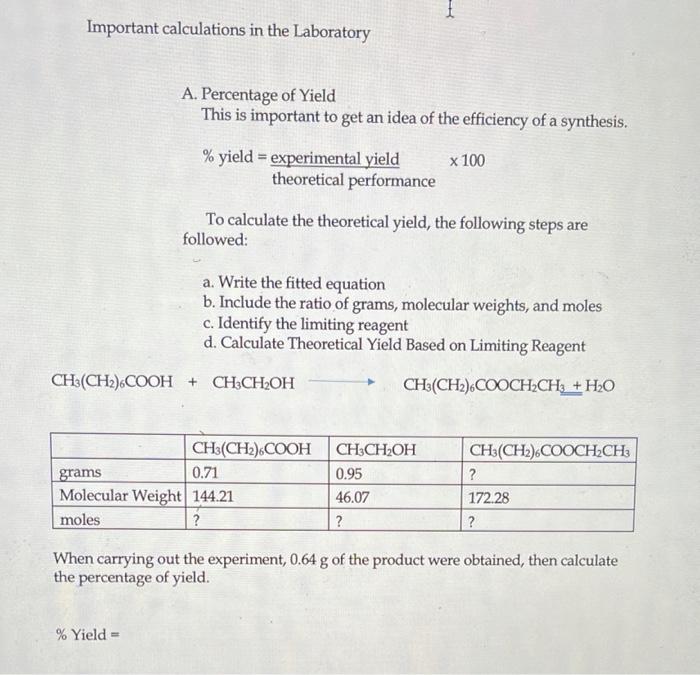 Solved Important calculations in the Laboratory A. | Chegg.com