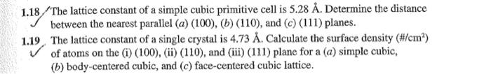 Solved 1.18 The lattice constant of a simple cubic primitive | Chegg.com