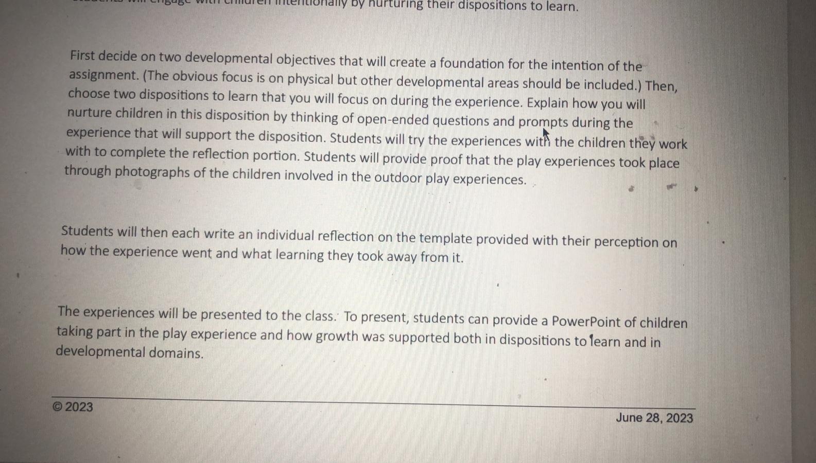 Solved Assignment #3 ﻿Outdoor Play Experiences - ﻿Group | Chegg.com