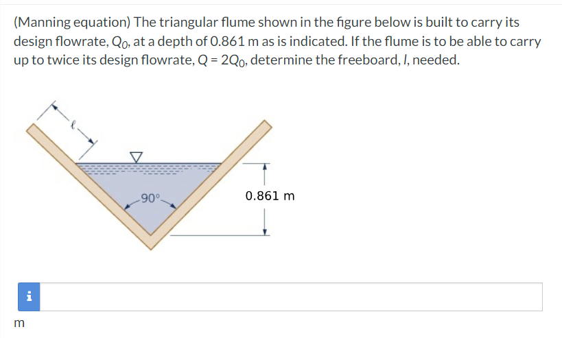 Solved (Manning ﻿equation) ﻿The triangular flume shown in | Chegg.com