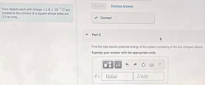 Solved Four objects each with charge +1.8×10−7C are located | Chegg.com