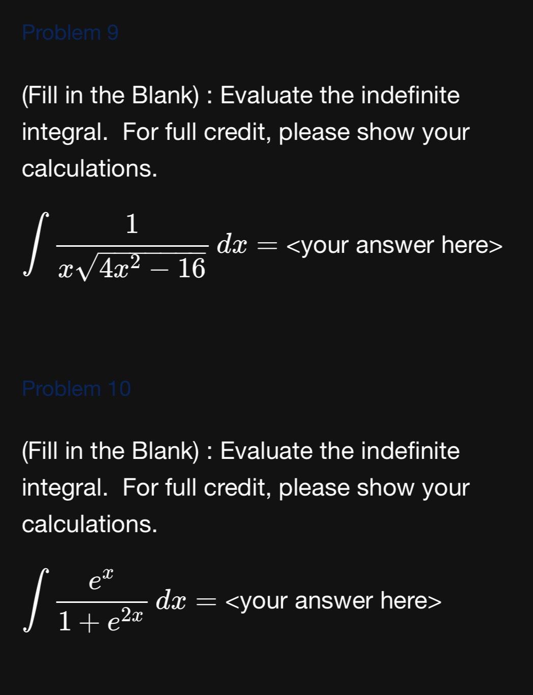 Solved Problem 9(Fill in the Blank) ﻿: Evaluate the | Chegg.com