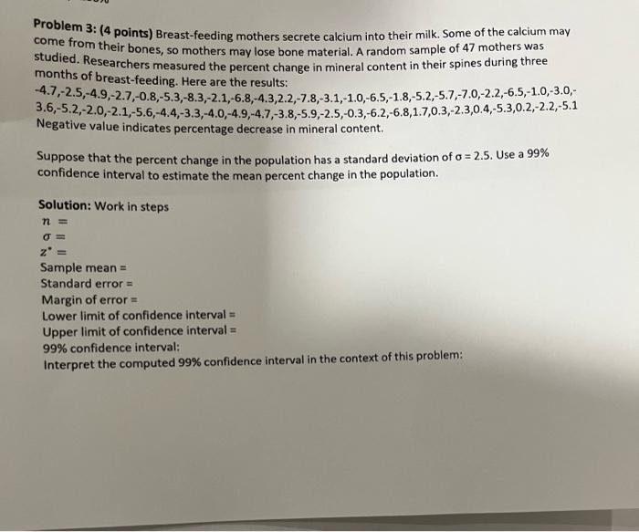 Solved Problem 3: (4 points) Breast-feeding mothers secrete | Chegg.com