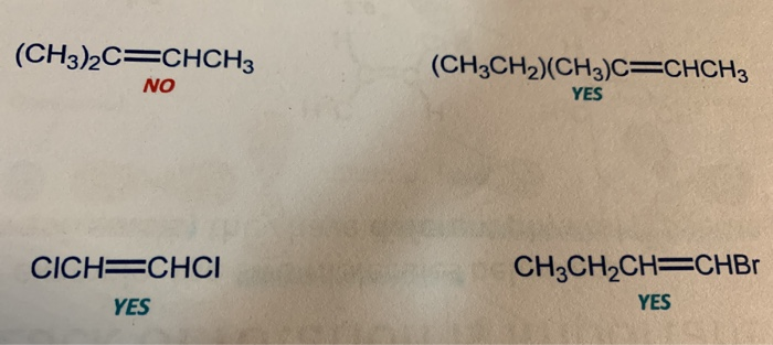 Solved (CH3)2C CHCH3 (CH3CH2)(CH3)C=CHCH3 NO YES CICH CHCI | Chegg.com