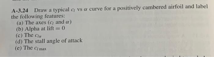 A-3.24 Draw a typical cl vs α curve for a positively | Chegg.com
