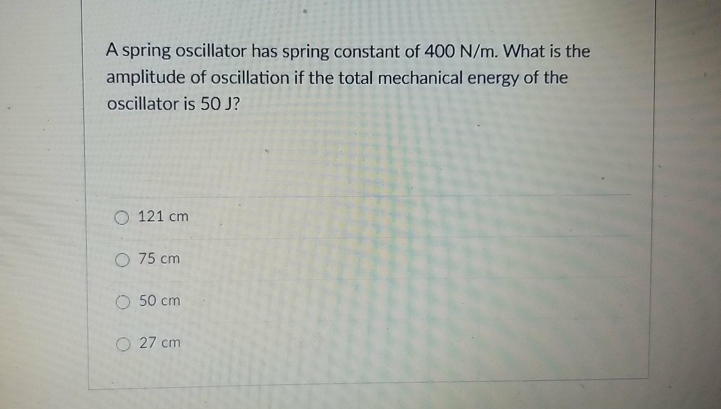 Solved A spring oscillator has spring constant of 400 N/m. | Chegg.com