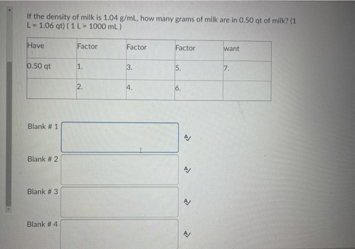 Solved If the density of milk is 1.04 g/mL, how many grams | Chegg.com