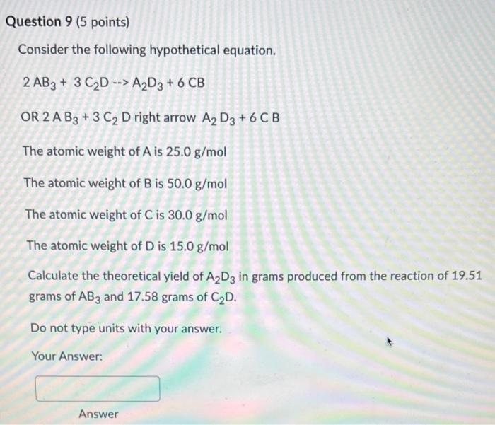 Solved Consider the following hypothetical equation. | Chegg.com
