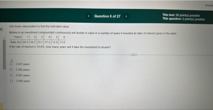 Solved Use inear interpolation to tind the indicated value | Chegg.com