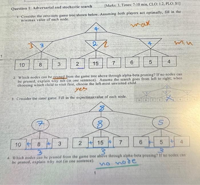 Solved Question 1: Adversarial and stochastic search [Marks: | Chegg.com Solved Question 1: Adversarial and stochastic search [Marks: | Chegg.com
