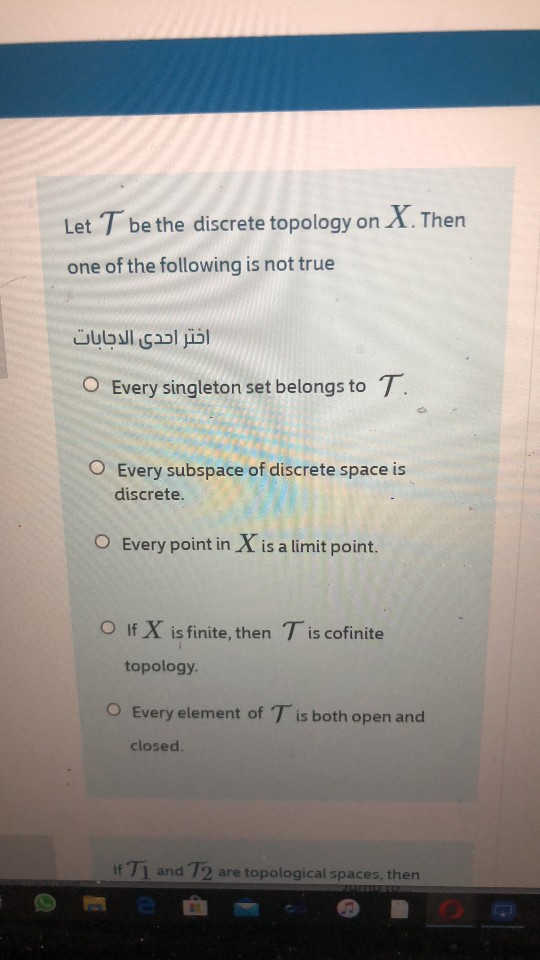 Solved Let T be the discrete topology on X. Then one of the | Chegg.com