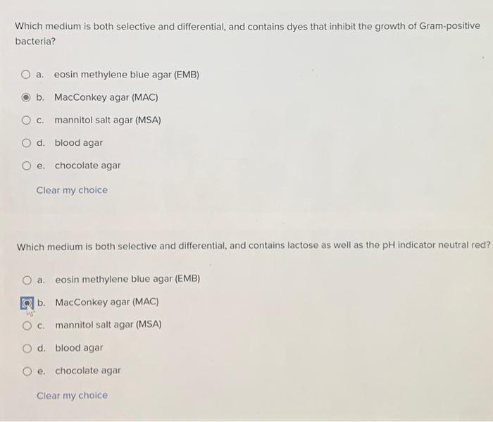 Which medium is both selective and differential, and | Chegg.com