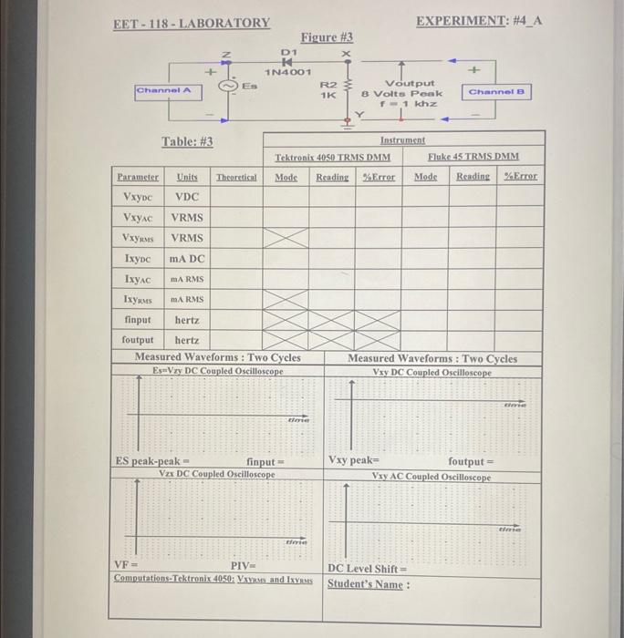 EET - 118 - LABORATORY EXPERIMENT: \#4_A Figure \#3 | Chegg.com